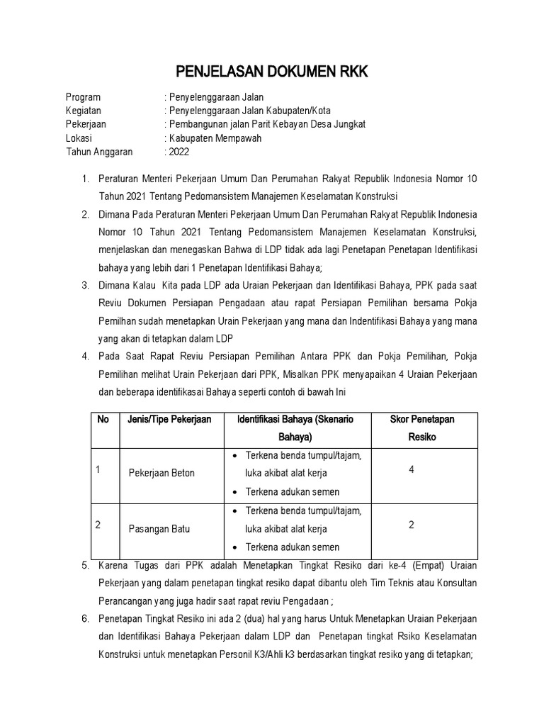 Penjelasan Dokumen RKK | PDF