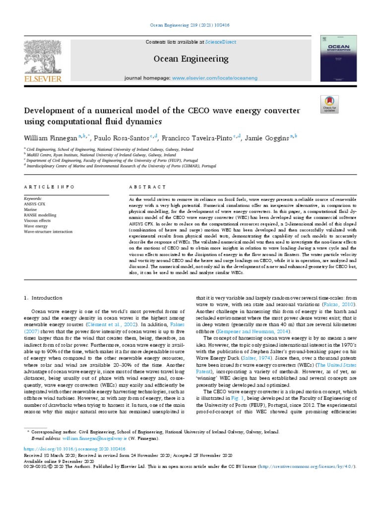 Development of A Numerical Model of The CECO Wave Energy Con - 2021 - Ocean Engi | PDF ...