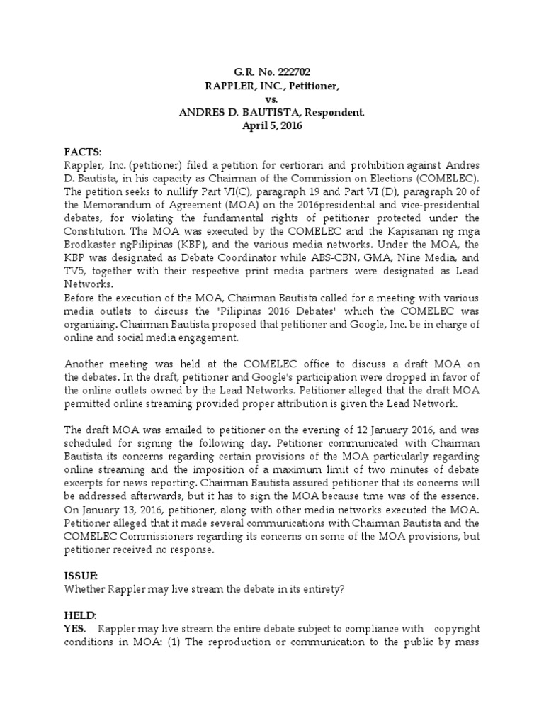 Rappler Vs Bautista, GR No. 222702 | PDF | Copyright | Public Domain