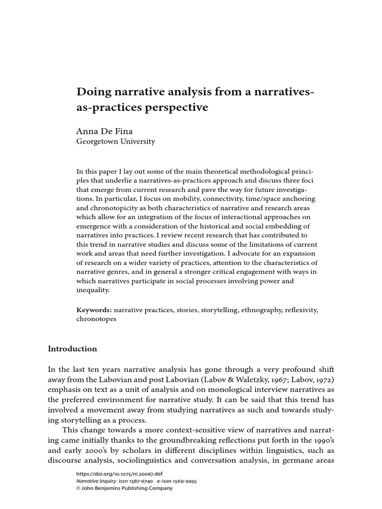 Doing Narrative Analysis From A Narrativ | PDF | Narrative | Storytelling