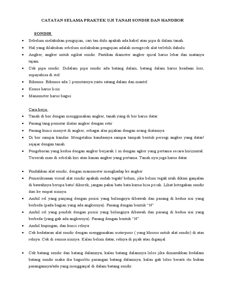 Panduan Praktik Uji Tanah Sondir dan Handbor | PDF