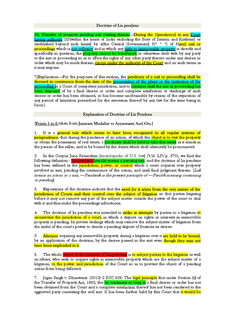 Explaining the Doctrine of Lis Pendens | PDF | Lawsuit | Foreclosure