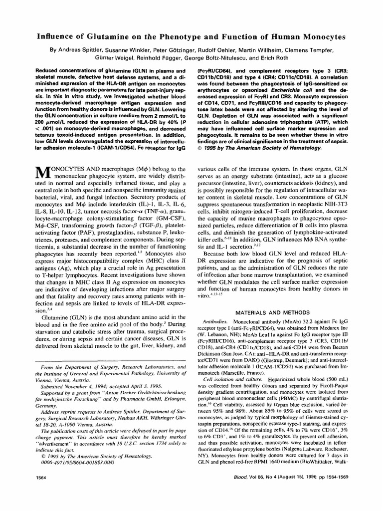 Spittler Et Al. - 1995 - Influence of Glutamine On The Phenotype and ...