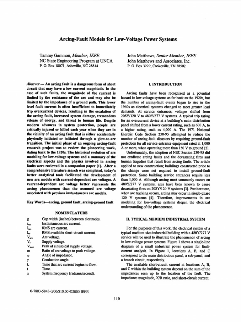 Arcing-Fault Models For Low Voltage Power Systems | PDF | Electric Arc ...