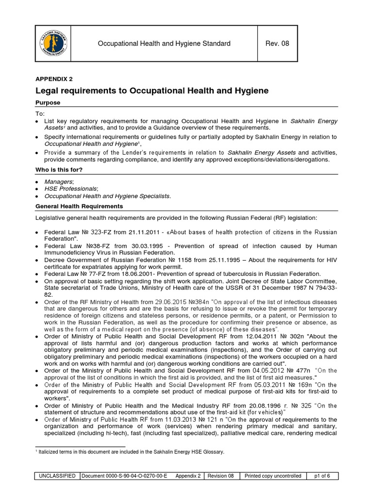 Appendix 2 - Legal Requirements For Occupational Health and Hygiene Eng ...