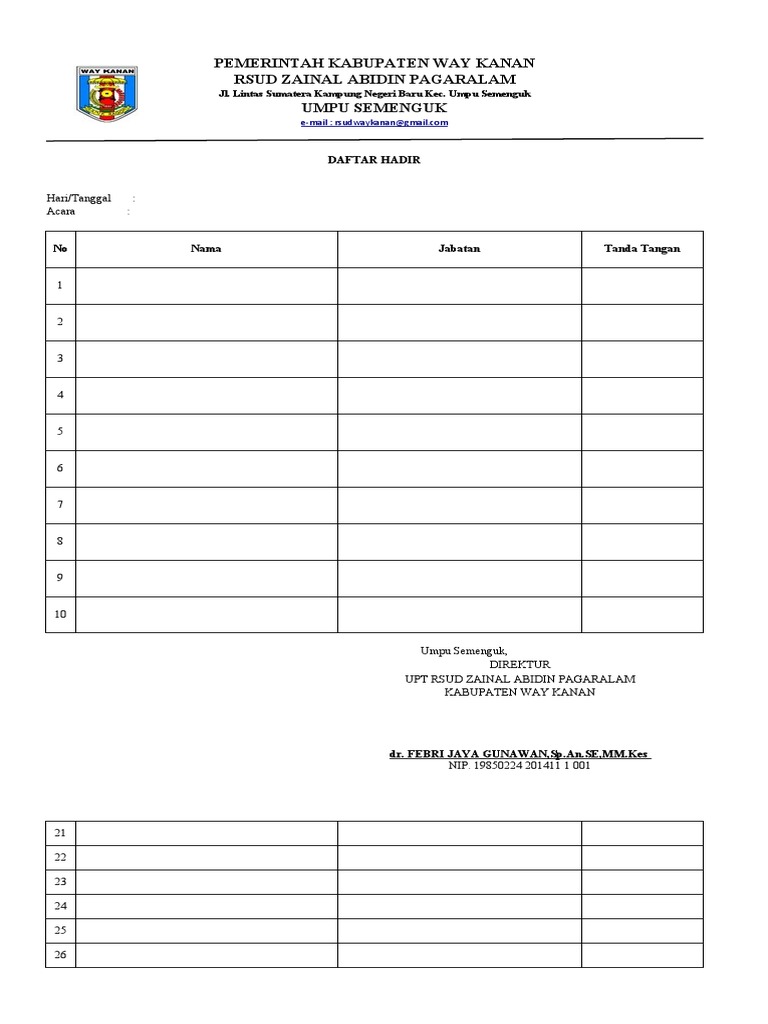 Daftar Hadir Rapat RSUD Way Kanan | PDF