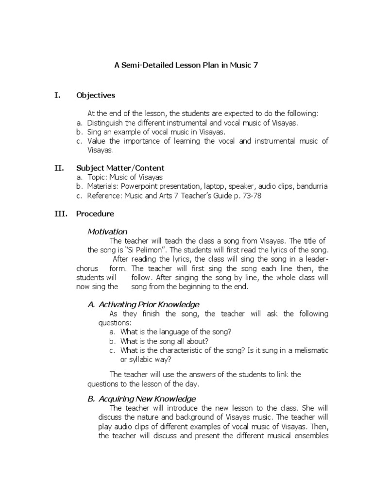 Lesson Plan #13 (Music of Visayas) | PDF | Songs | Teachers