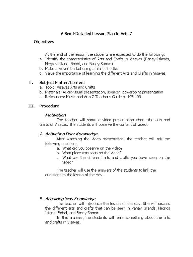 Lesson Plan #15 (Arts and Craft in Visayas) DRAFT | PDF | Lesson Plan ...