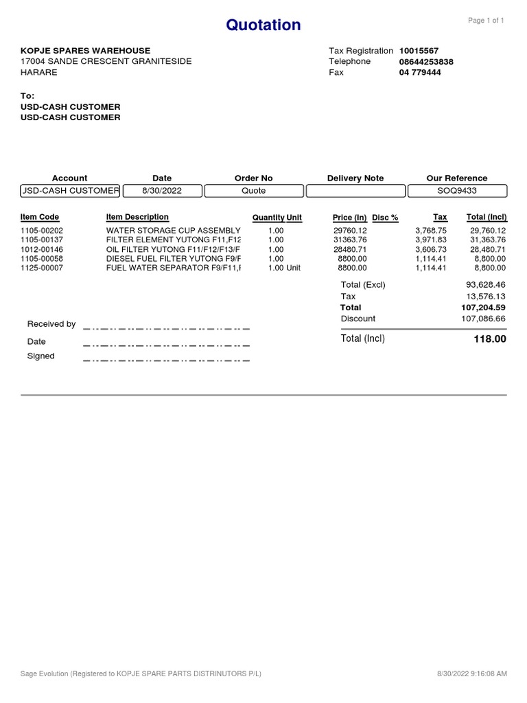 Sales Order Quotation - 20220830 - 091616 | PDF