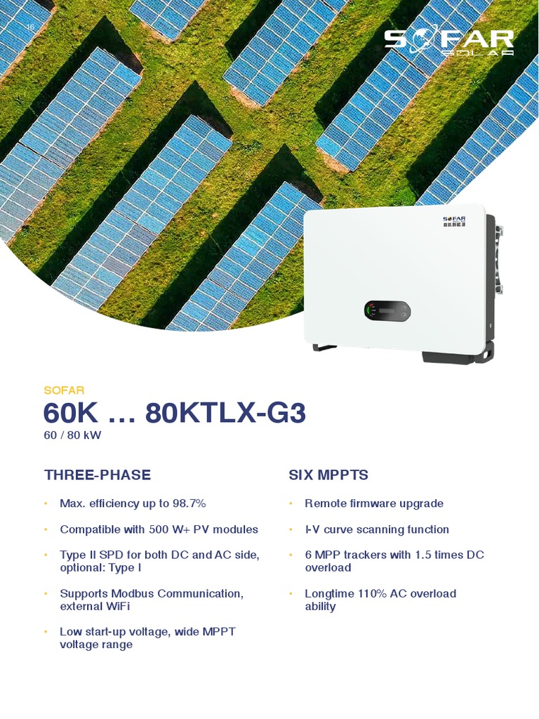 SOFAR 60K 80KTLX-G3 - Datasheet | PDF | Electrical Components | Metrology