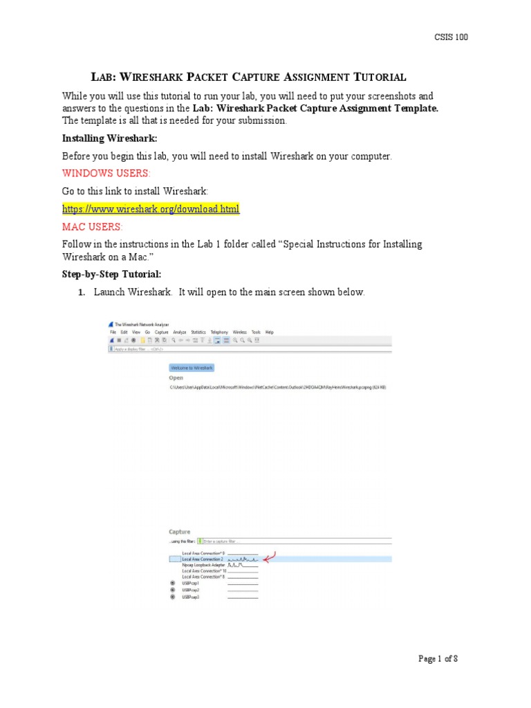 Lab Wireshark Packet Capture Assignment Tutorial | PDF | Ip Address ... Lab Wireshark Packet Capture Assignment Tutorial | PDF | Ip Address ...