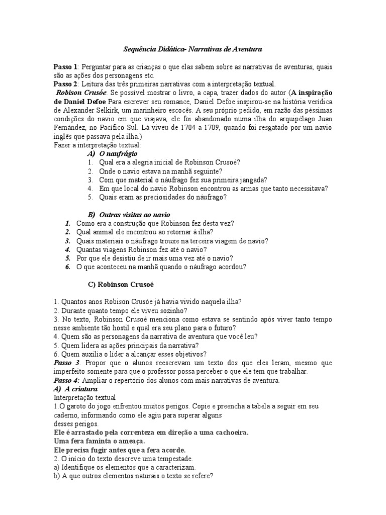 Sequência Didática - Narrativa de Aventura | PDF