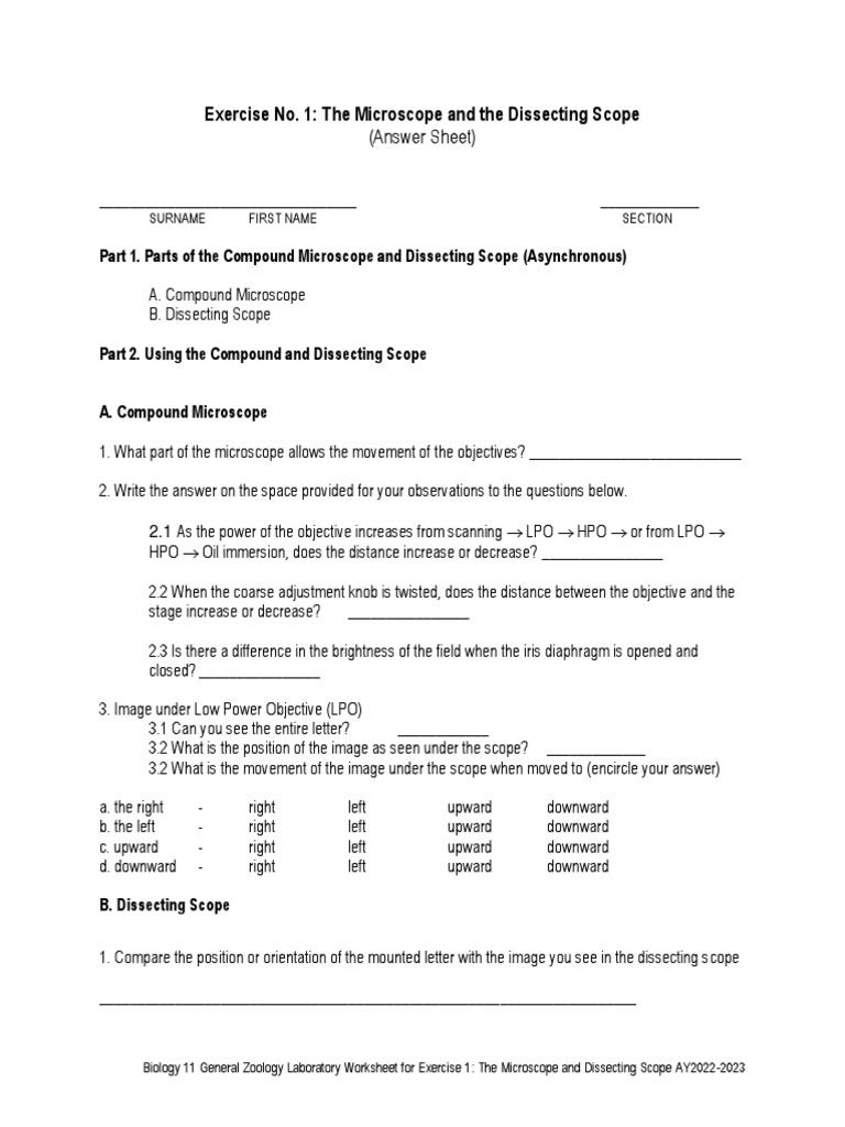 Biology 11 Exercise 1 Micros | PDF | Microscope | Scientific Method