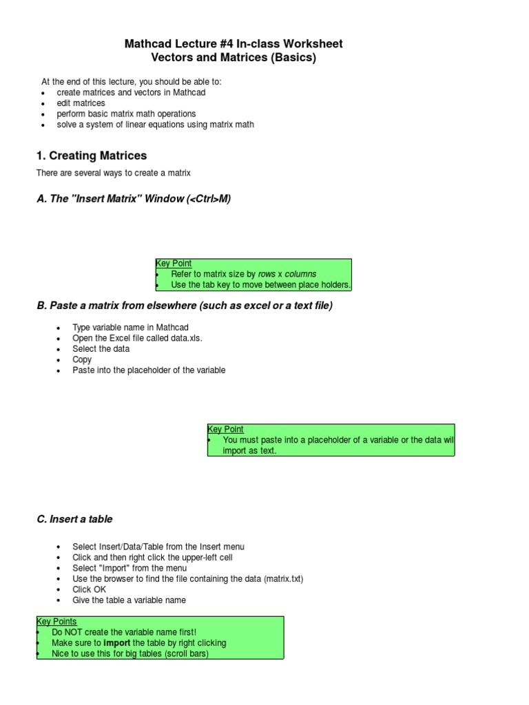 Mathcad Matrices | PDF | Matrix (Mathematics) | System Of Linear Equations