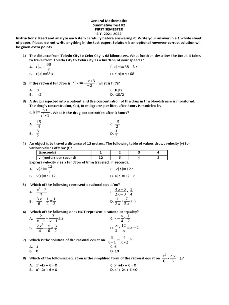 Summative Test 2 in Gen Math | Download Free PDF | Function (Mathematics)