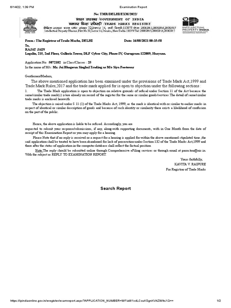 Trademark Examination Report for KETTO | PDF | Trademark | Justice