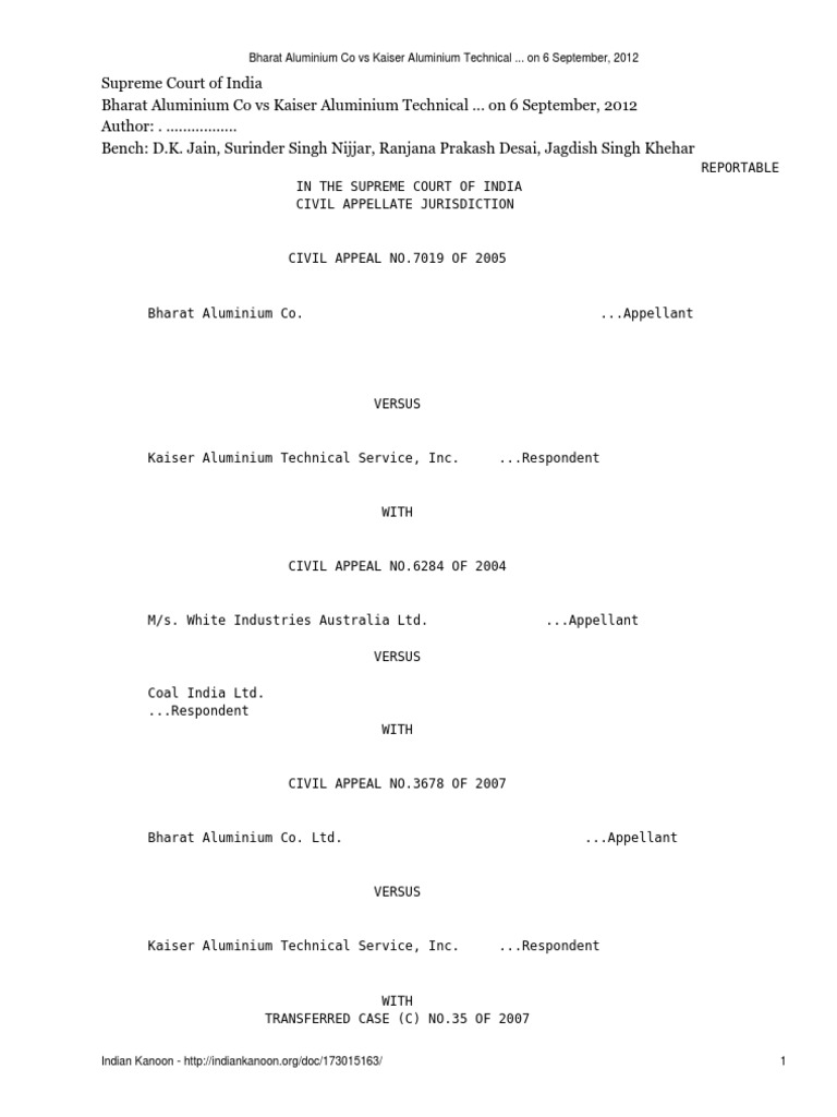 Bharat Aluminium Co Vs Kaiser Aluminium Technical Services On 6 ...