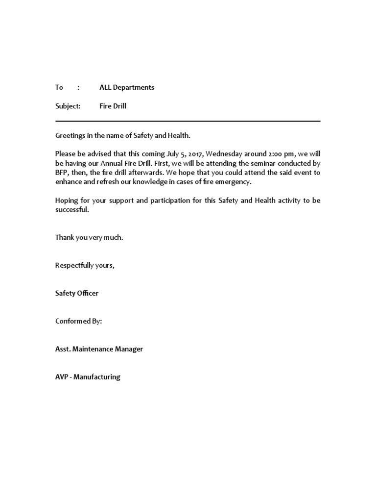 Fire Drill Memo | PDF