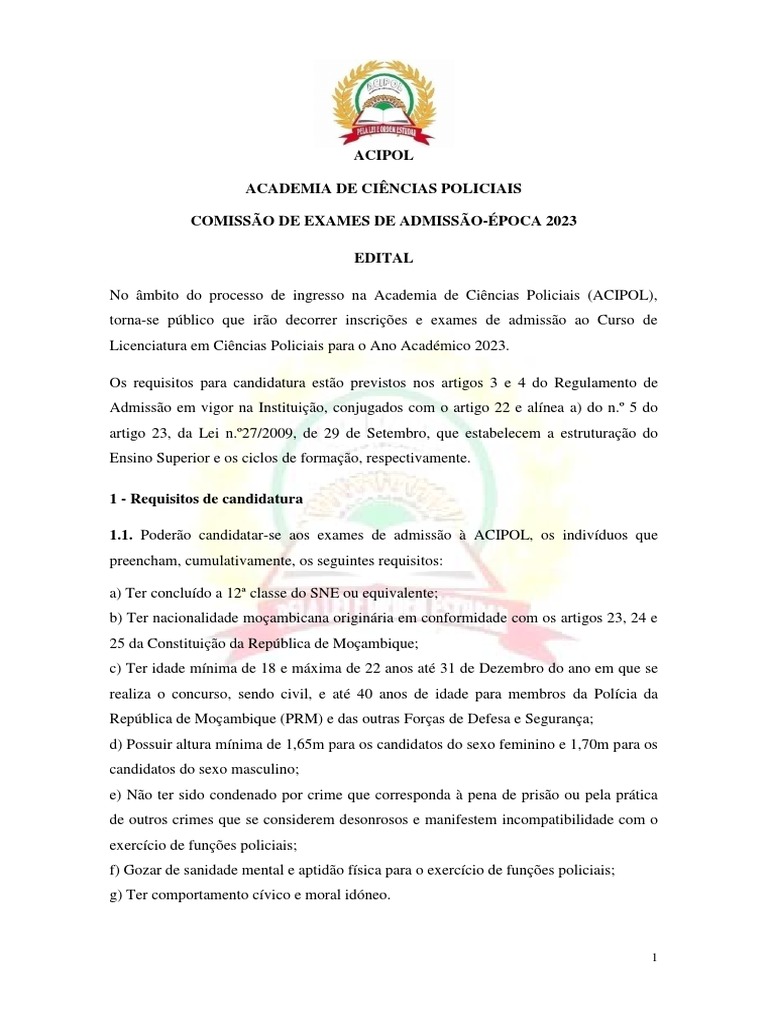 Edital ACIPOL 2023 | PDF | Polícia