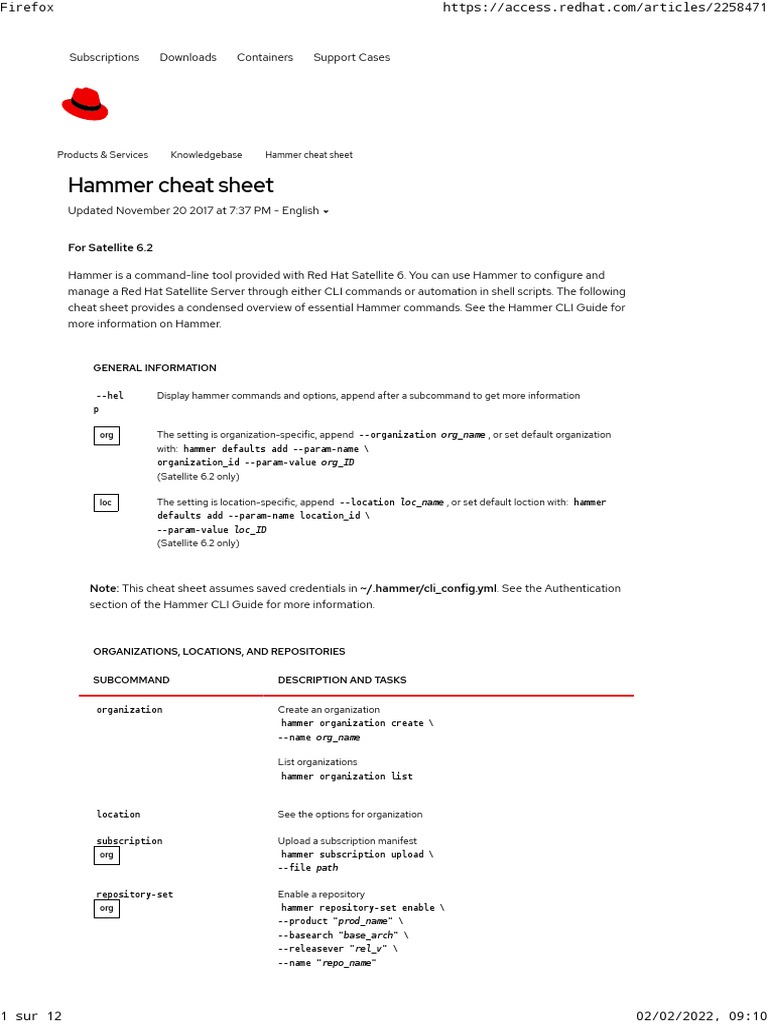 Hammer Cheat Sheet - Red Hat Customer Portal | PDF | Command Line ...