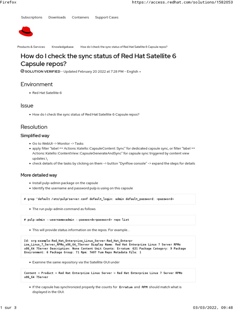 How Do I Check The Sync Status of Red Hat Satellite 6 Capsule Repos? - Red Hat Customer Portal ...