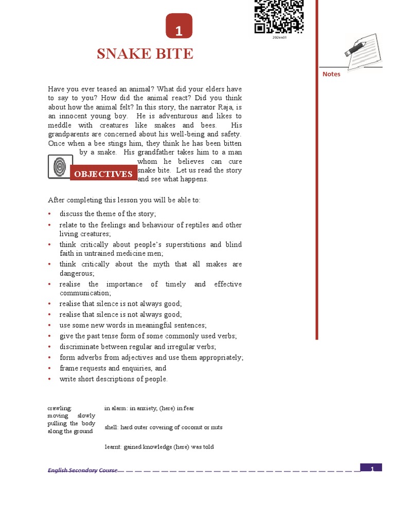Snake Bite: Objectives | PDF | Verb | Adverb