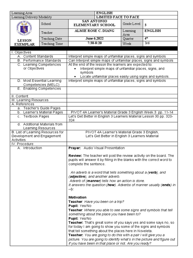 Lesson Exemplar English | Download Free PDF | Teachers | English Language