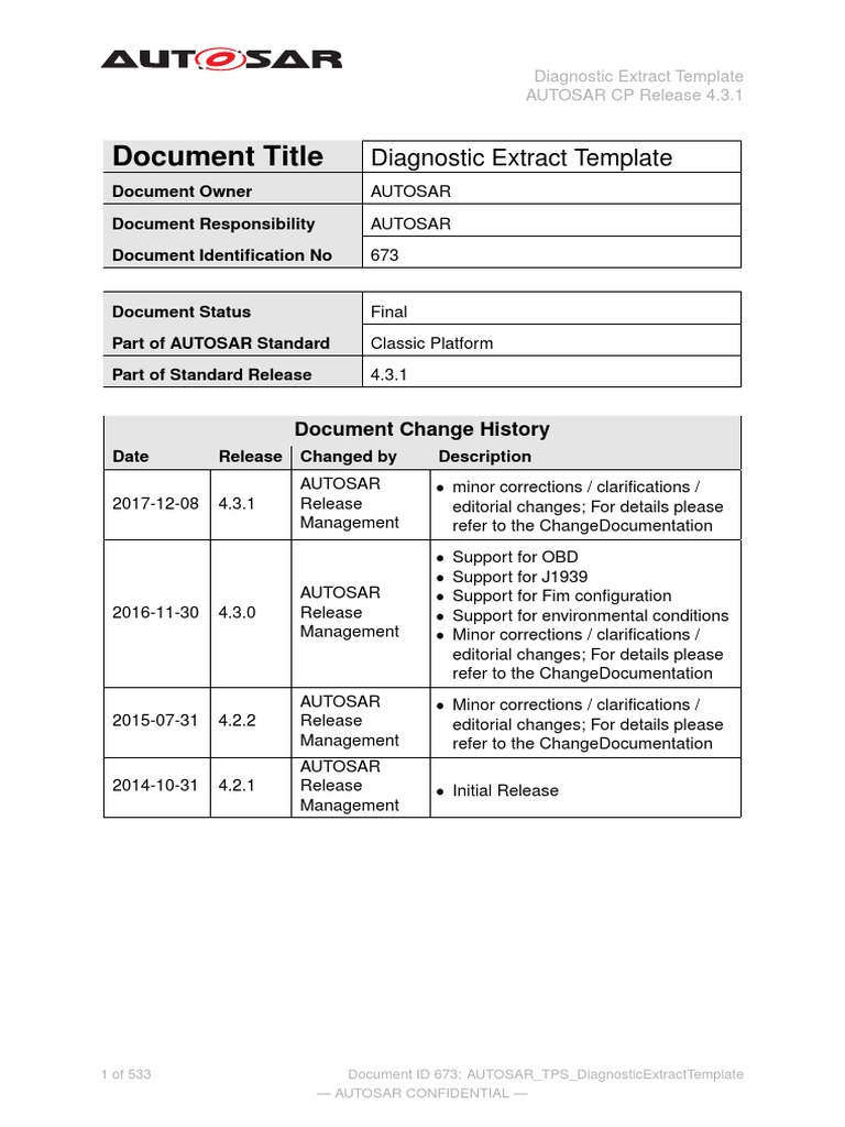 AUTOSAR TPS DiagnosticExtractTemplate | PDF | Component Based Software Engineering ...