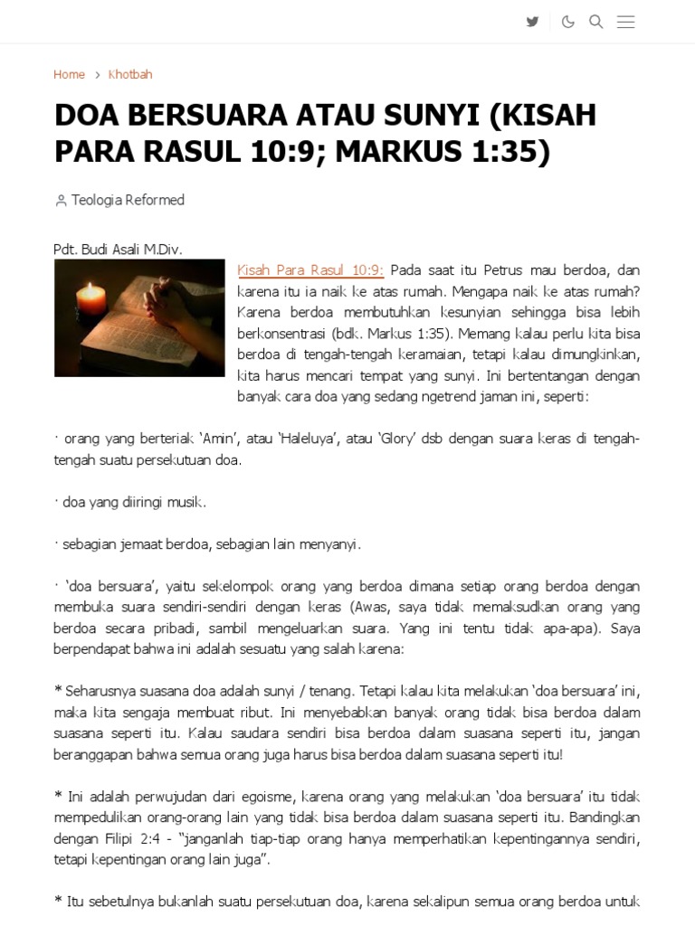 Doa Bersuara Atau Sunyi (Kisah para Rasul 10 9 Markus 1 35) - Teologia ...