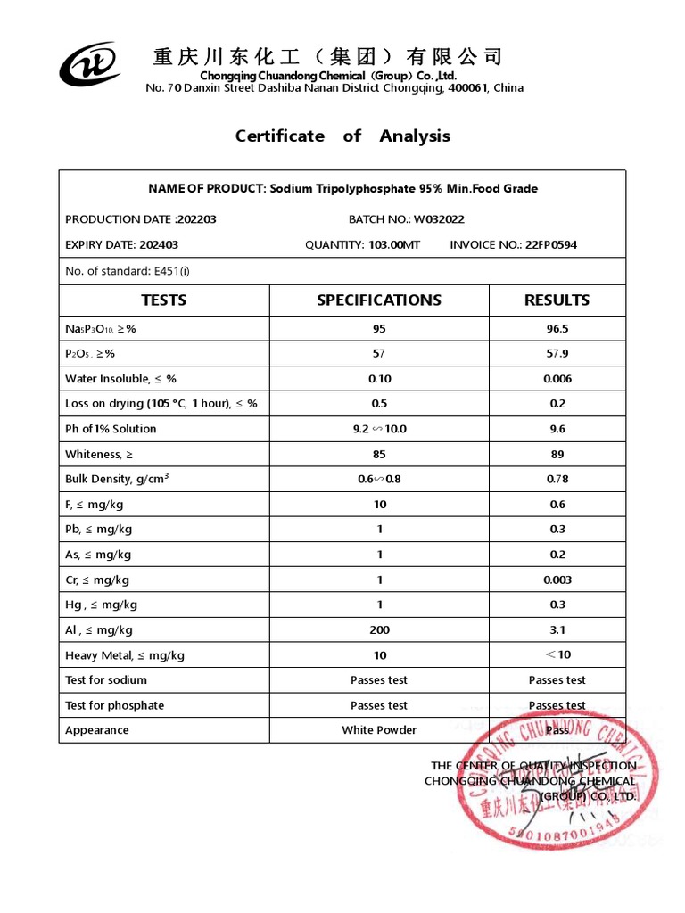 Coa-Stpp-W032022-Chongqing (21.04.22) | PDF | Chemistry | Chemical ...