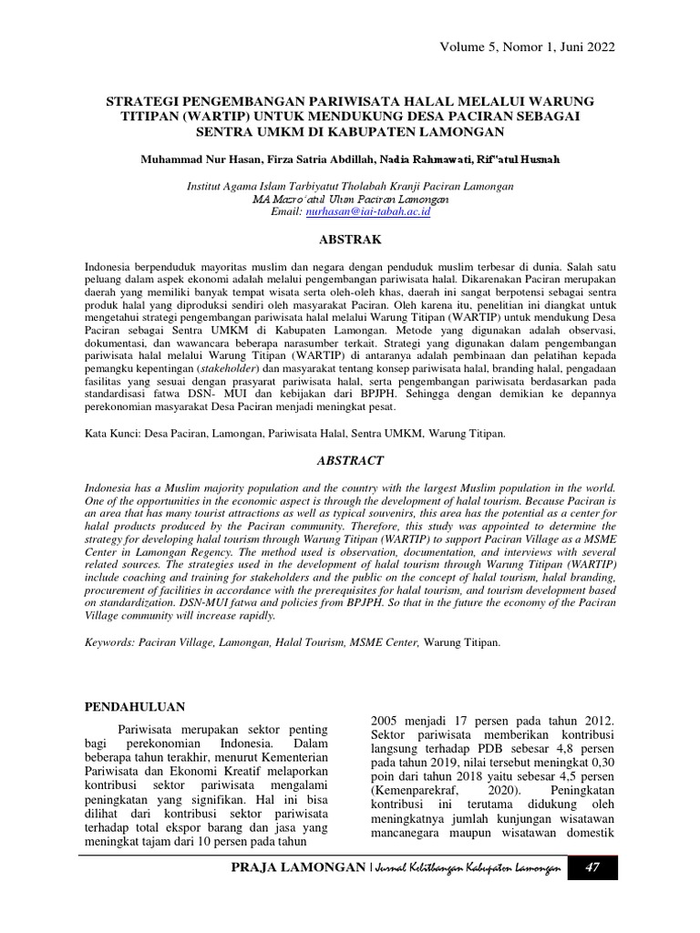 Strategi Pengembangan Pariwisata Halal Melalui Warung Titipan (Wartip ...