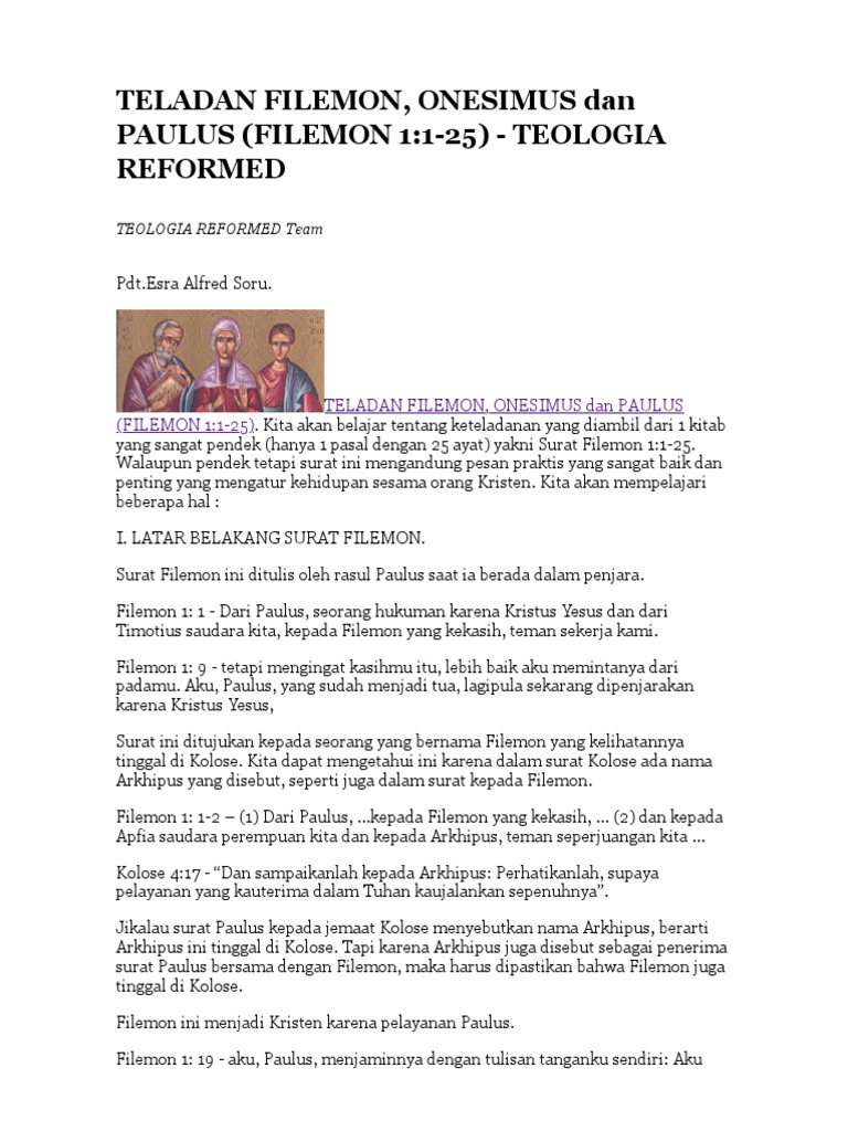 TELADAN FILEMON, ONESIMUS Dan PAULUS (FILEMON 1 1-25) - TEOLOGIA ...