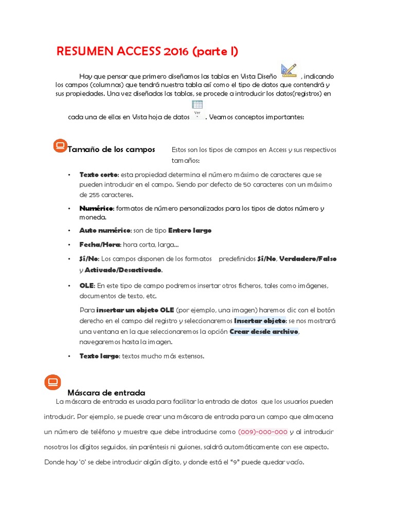 Resumen Access 2016 Parte I | PDF | Archivo de computadora | Ventana (informática)