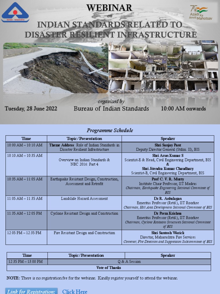 Flyer of BIS Webinar On Diaster Resilient Infrastructure | PDF
