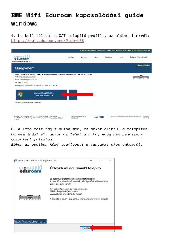 BME Wifi Eduroam Kapcsolódási Guide 2021 01 | PDF