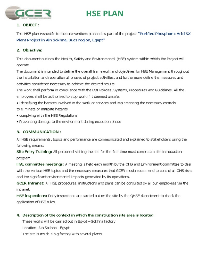 Plan Hse Egypt | PDF | Personal Protective Equipment | Firefighting