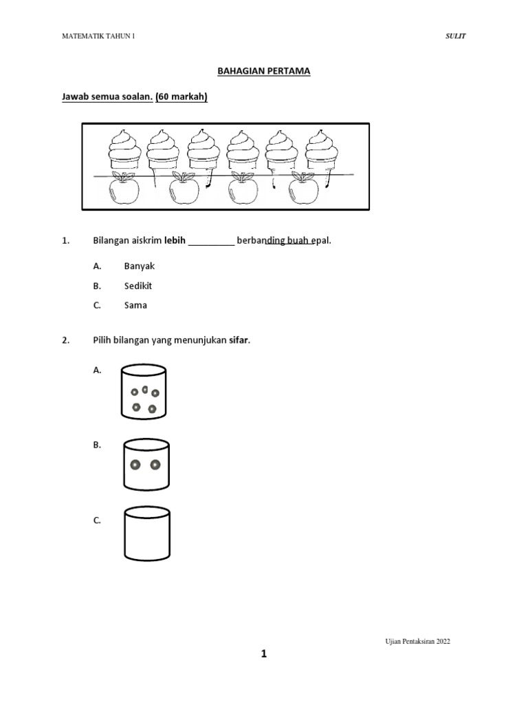 Up 1 Math Tahun 1 2022 PDF | PDF