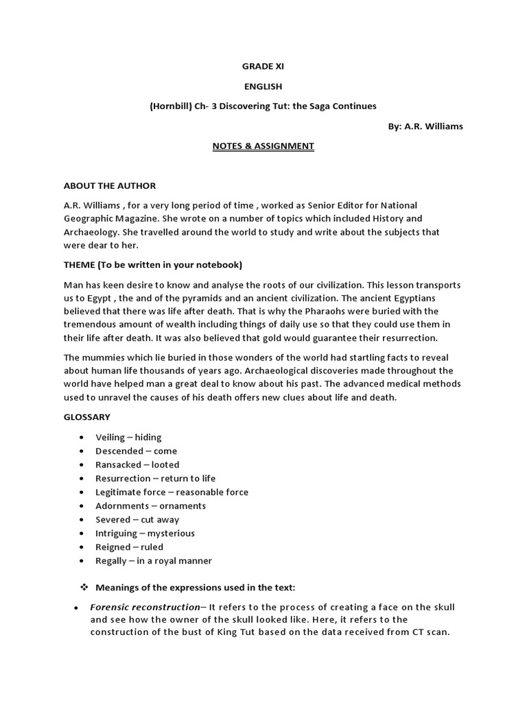ch-3 Discovering Tut Notes & Assignment | PDF | Tutankhamun