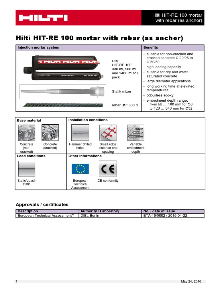 FTM HIT-RE 100 Rebar As Anchor | Download Free PDF | Strength Of ...