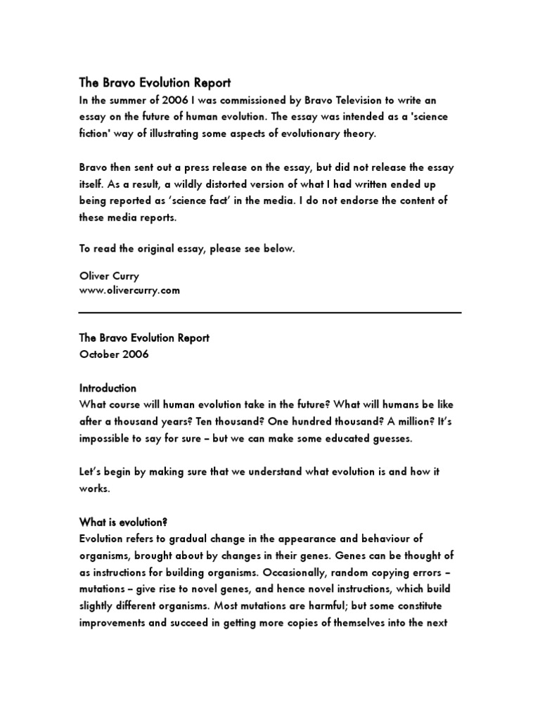 The Bravo Evolution Report | PDF | Evolution | Biology