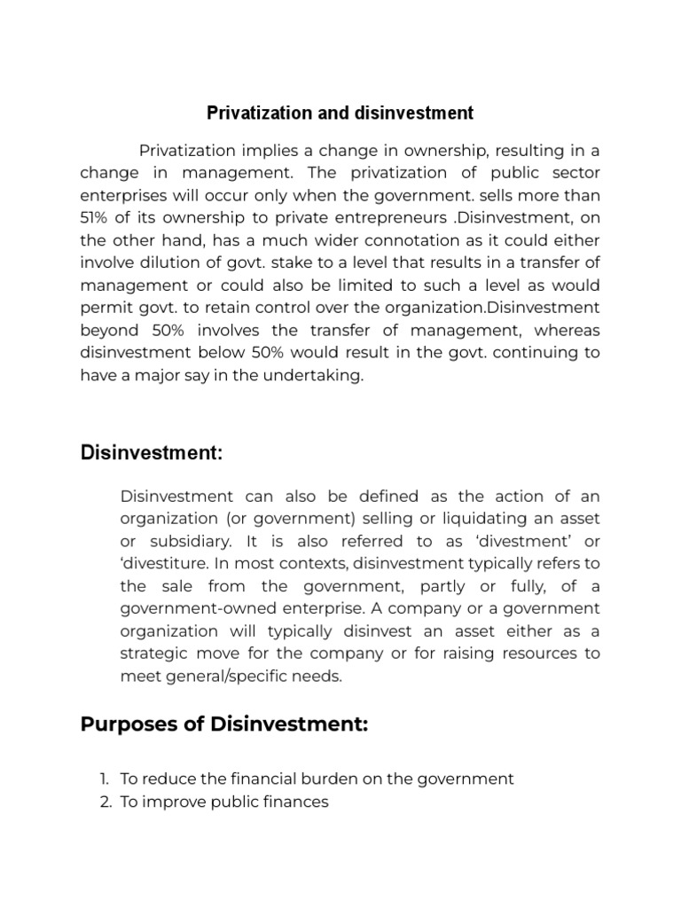 Privatization vs. Disinvestment Explained | PDF | Initial Public Offering | Privatization