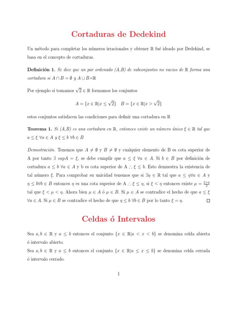 Cortaduras de Dedekind en Números Reales | PDF | Intervalo (Matemáticas ...
