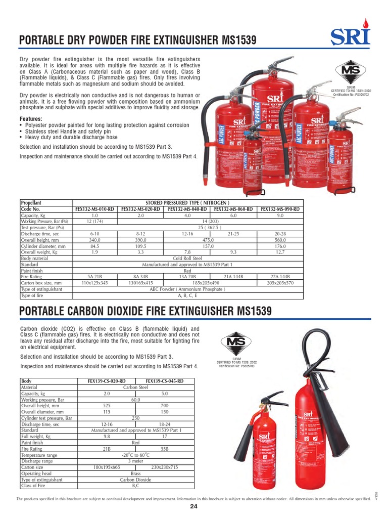 Portable Dry Powder Fire Extinguisher Ms1539: Features | PDF ...