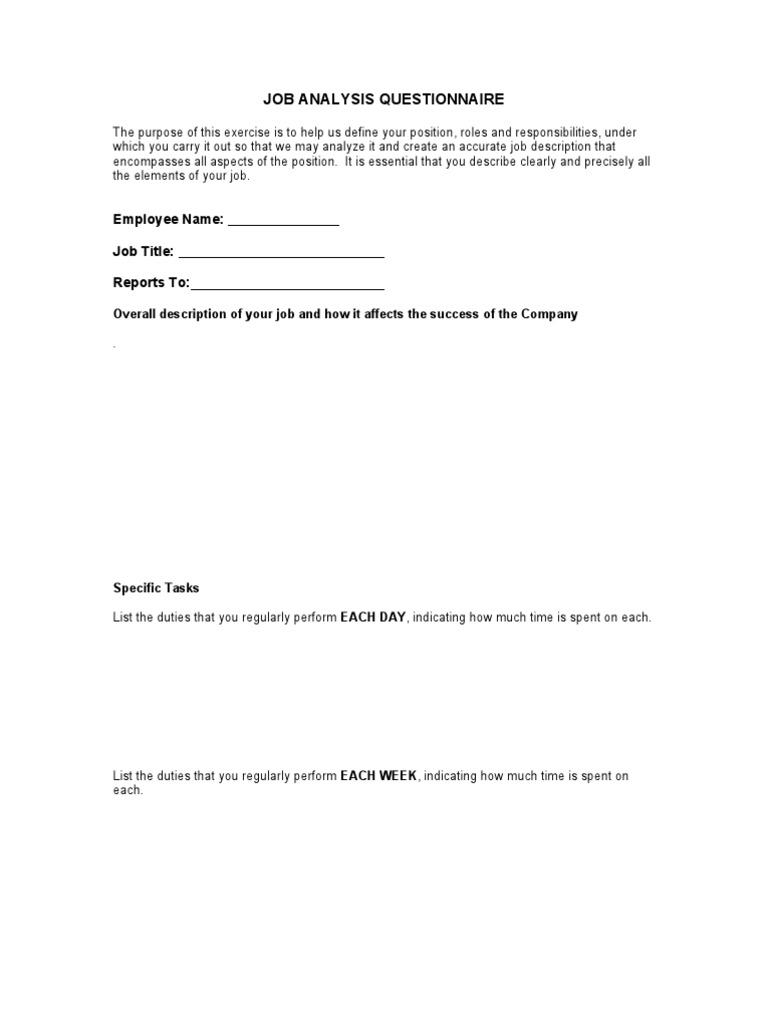 Job Analysis Questionnaire Sample | PDF