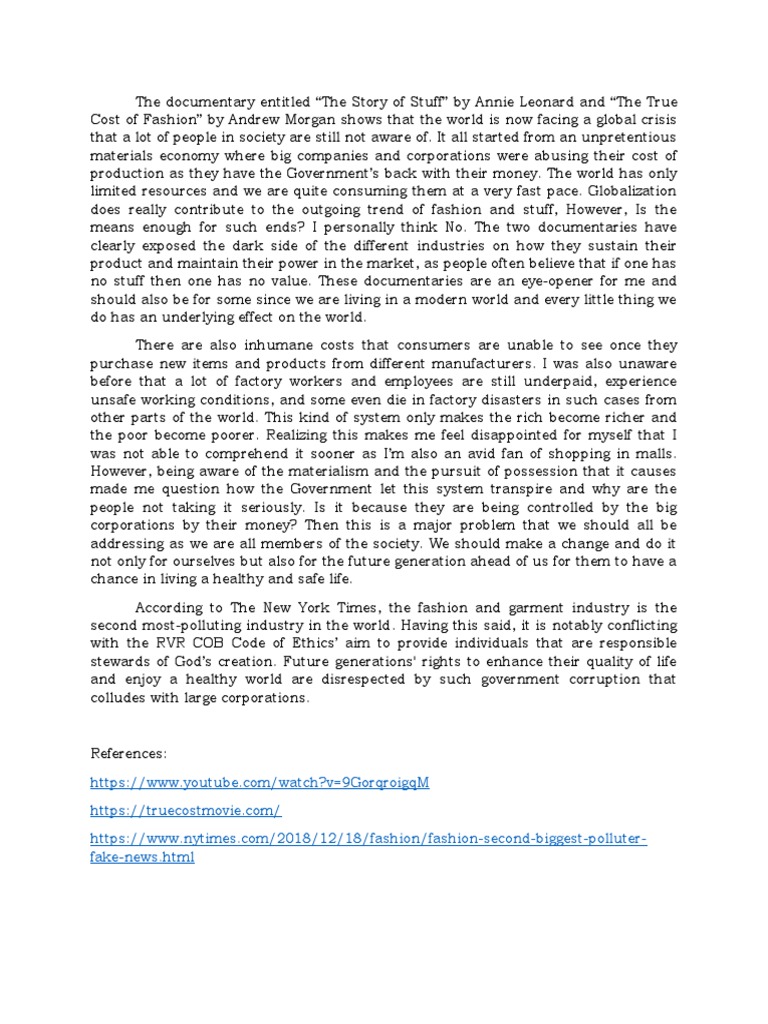The True Cost Reflection Paper | PDF | Business | Economies