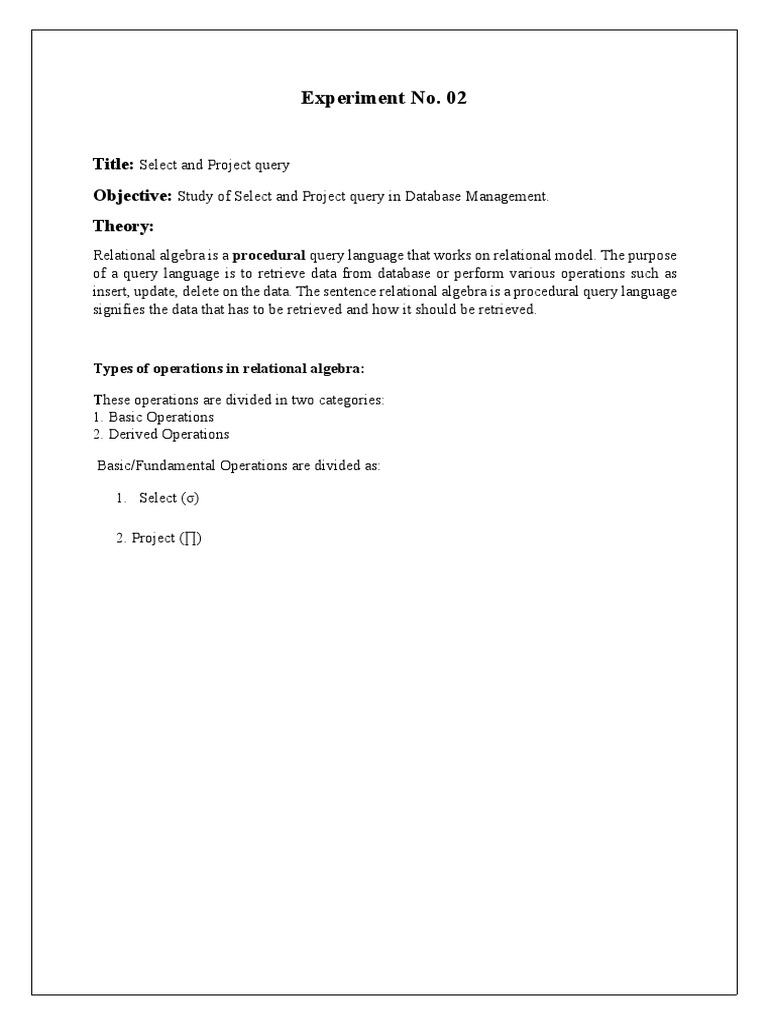Exp 2 | Download Free PDF | Relational Model | Databases