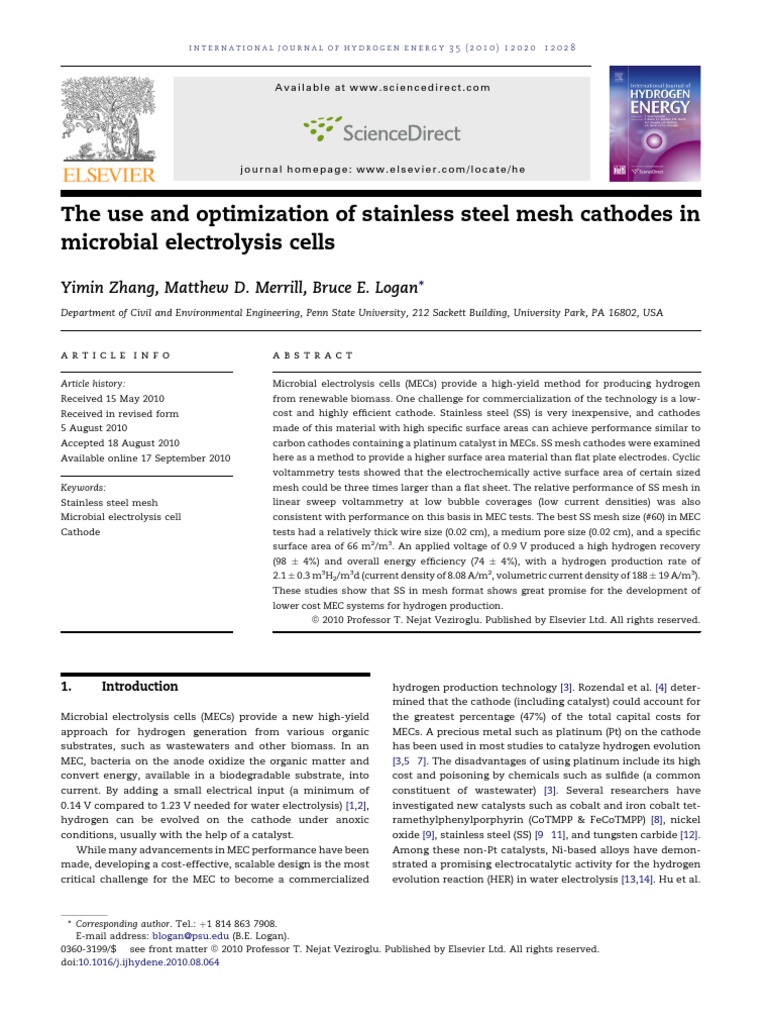 Optimizing Stainless Steel Mesh Cathodes for Increased Surface Area and Hydrogen Production in ...