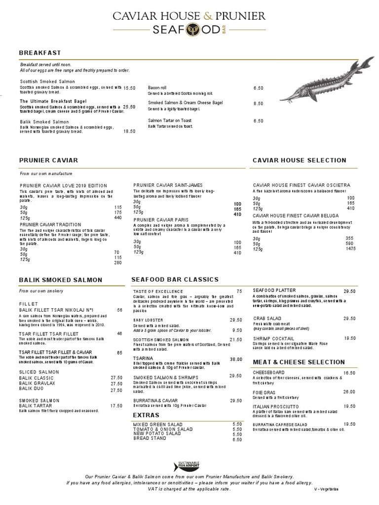 Caviar House Prunier Seafood Bar Menu | PDF | Salad | Foods