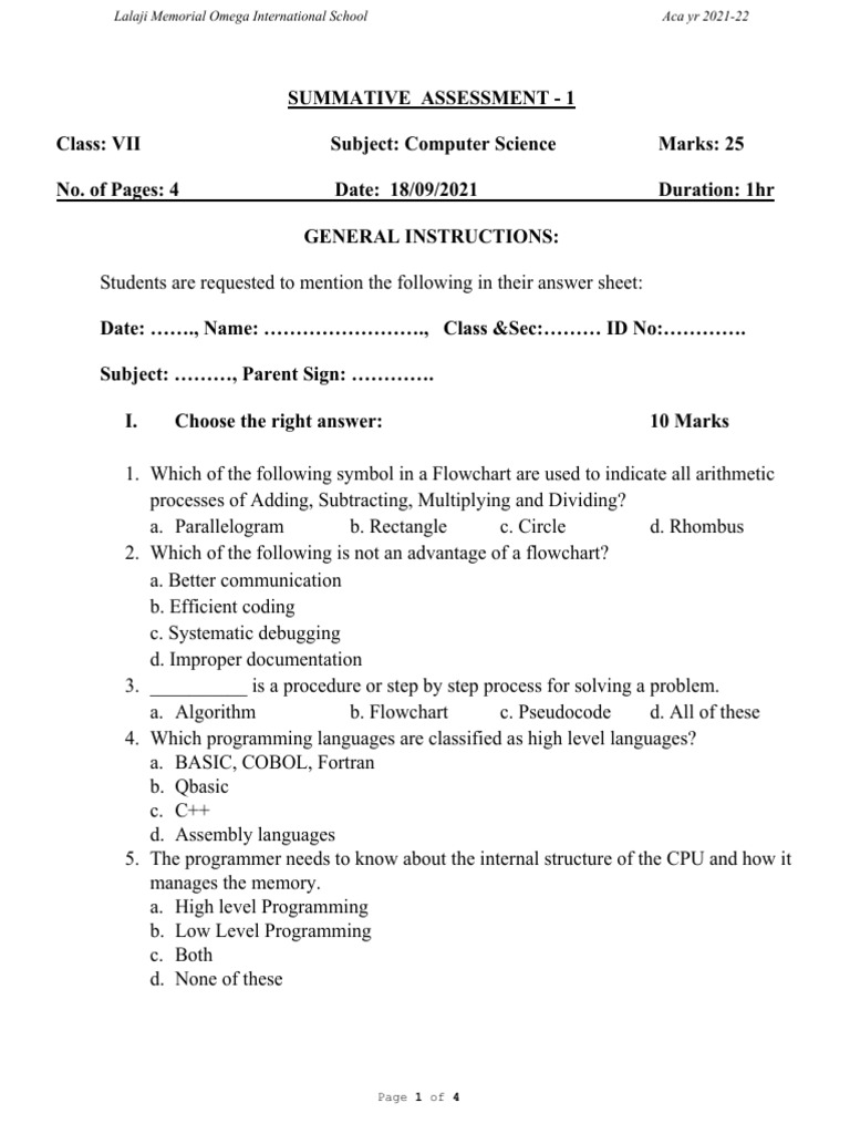 Lalaji Memorial Omega International School Summative Assessment 1 | PDF | Computer Programming ...