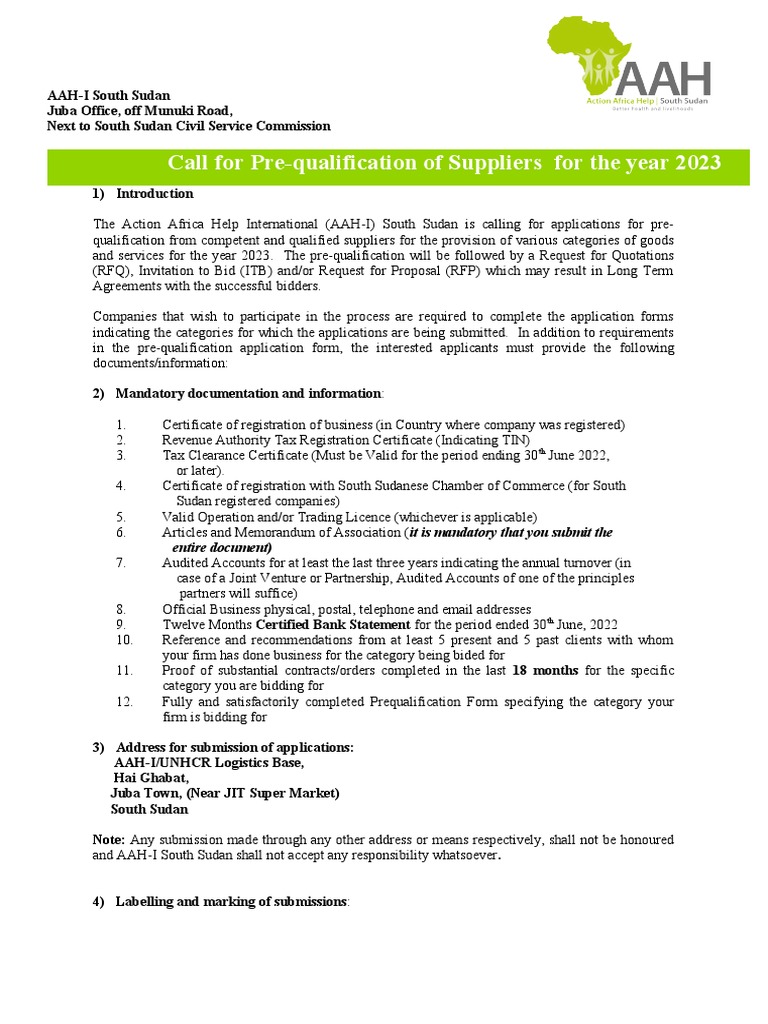 Call for Pre-Qualification of Suppliers for Various Goods and Services for the Year 2023 | PDF ...